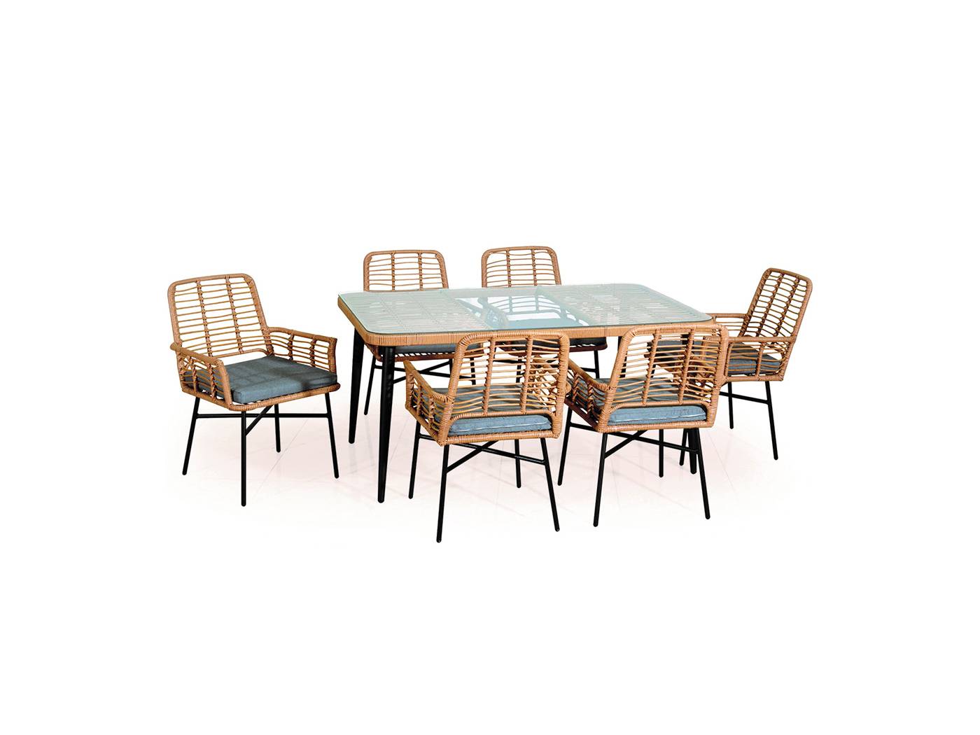 Rattan Τραπεζαρία Με Μεταλλικό Σκελετό Σετ 7τμχ - έπιπλα κήπου